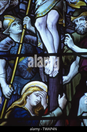 Stained glass window, Mary Magdalan at the foot of the cross, St Peter ...