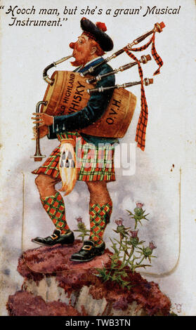 Comic postcard, Scotsman with whisky and Scots dictionary Stock Photo ...