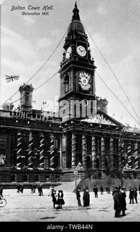 Bolton Town Hall clock tower in the afternoon light. Lancashire ...