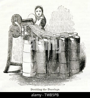 Women operating a flax machine in a textile silk mill, , Leeds, England ...