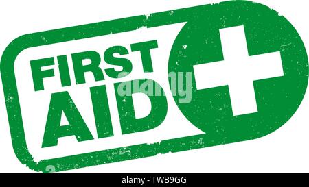 safety first aid with green cross on green background Stock Photo ...