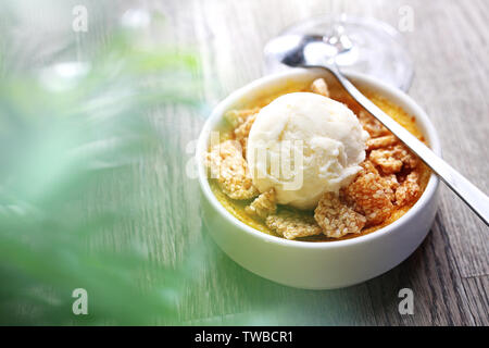 Cream brulee with vanilla ice cream and sesame in caramel Stock Photo ...