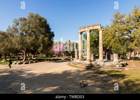 Ruins of the Philippeion in the archeological site of Olympia, Greece ...