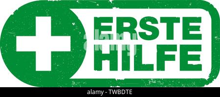 green FIRST AID rubber stamp print with cross symbol Stock Vector Image ...