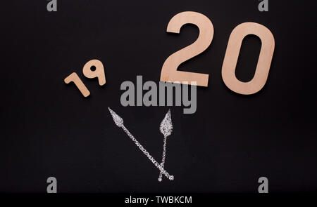 2019-2020 change with clock dial represents coming new year 2020, three-dimensional rendering ...