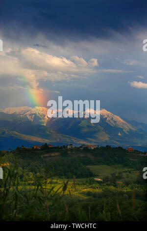 The Maiella mountain range seen from near the village of Vestea in ...
