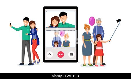 Family happy call vector illustration. Cartoon young girl calling ...