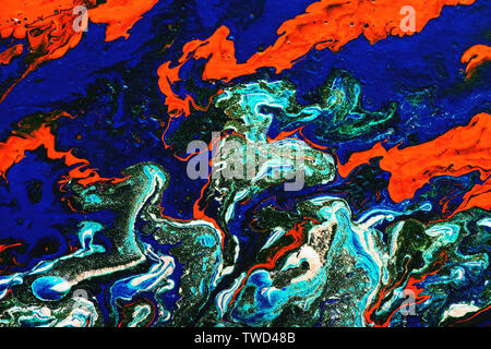 Blue and orange marbling liquid background. Fluid art abstract texture ...