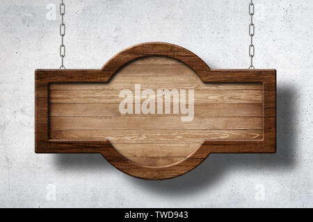 Rounded wooden sign board or plate made of natural wood and with bright ...