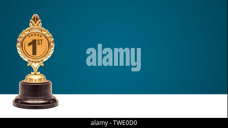 1st position award banner, Winner award with Trophy Stock Photo - Alamy