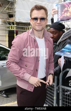 Taron Egerton seen at Radio 2 for radio interviews Featuring: Taron ...