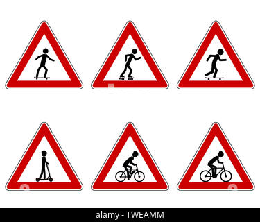Traffic warning sign for various sports Stock Photo - Alamy