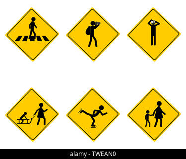 Traffic warning sign for various sports Stock Photo - Alamy