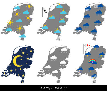 Maps of the Netherlands with various weather symbols Stock Photo - Alamy