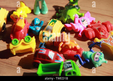 Overhead view of different car toys Stock Photo - Alamy