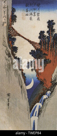 A bridge across a deep gorge by Hiroshige Stock Photo - Alamy