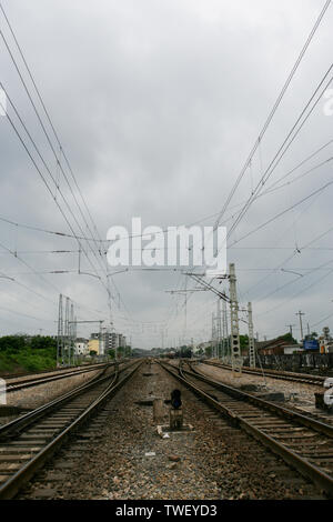 The longitudinal and horizontal lines of the railway Stock Photo - Alamy