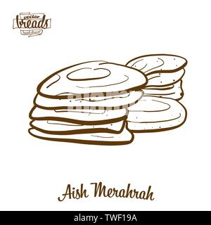 Hand drawn sketch of Aish Merahrah food. Vector drawing of Flatbread ...