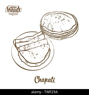 Hand drawn sketch of Chapati bread. Vector drawing of Flatbread food ...