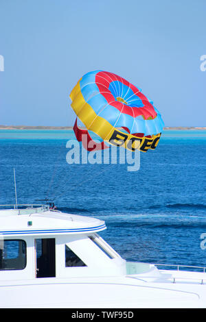 Man is fond of parasailing over Red Sea. Tropical resort in Egypt ...