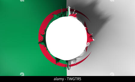 Hole cut in the flag of Algeria, white background, 3d rendering Stock ...