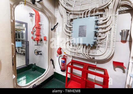 Inside of HMS Belfast the World War Two battleship moored on the Stock ...