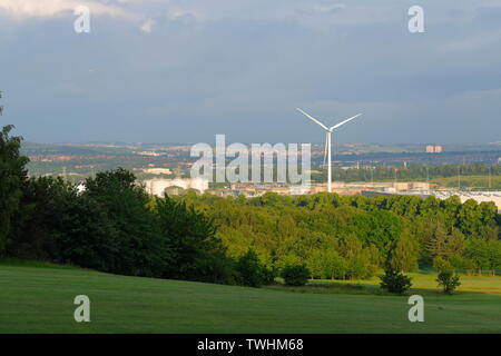 A wind turbine at Knostrop Water Treatment Plant in Cross Green,Leeds ...