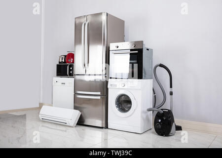 Set Of Household Kitchen Electronics Appliances On Reflective White ...