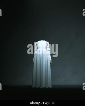 Ghost of a headless woman in white, standing in the library of ...