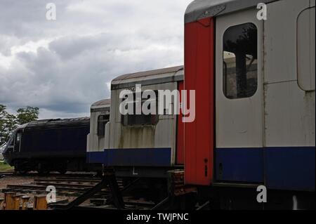 Redundant London Underground D stock tube trains in storage at Long ...