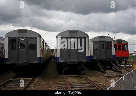 Redundant London Underground D stock tube trains in storage at Long ...