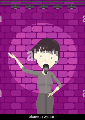 Female stand up comedian cartoon character vector illustration Stock ...