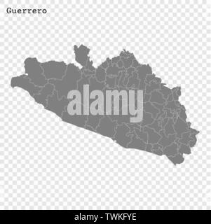 High Quality map of Guerrero is a state of Mexico, with borders of the ...