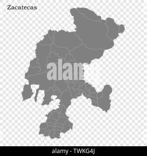 High Quality map of Zacatecas is a state of Mexico, with borders of the ...