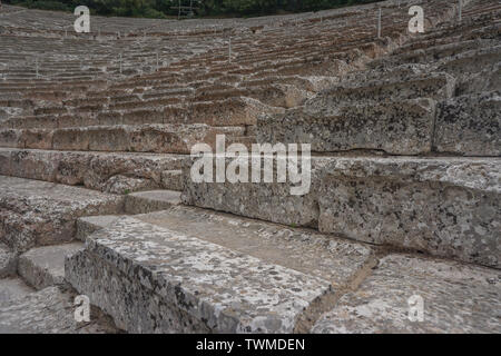 Epidaurus, Greece: Close-up of the seats at the ancient theater of ...