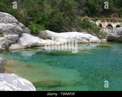 Blue river pool with ancient aqueduct behind Stock Photo - Alamy