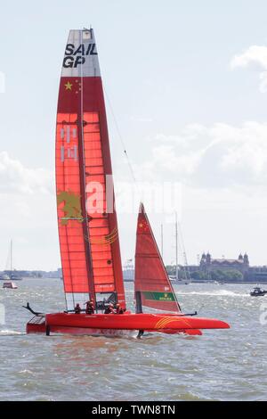 China SailGP Team F50 Catamaran flies along the Hudson River as it ...