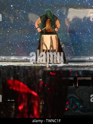 Minsk, Belarus. 21st June, 2019. The EOC flag is brought into the ...