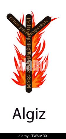 Rune Algiz. Vertical projection. Scandinavian. Runes Element of Fire ...