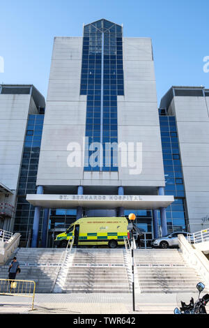 St Bernards Hospital, Gibraltar, with High Dependency ambulance outside ...