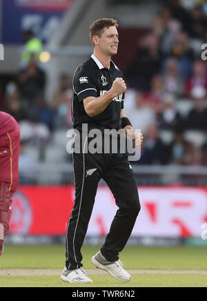 New Zealand's Matt Henry celebrates taking the wicket of England's Zak ...