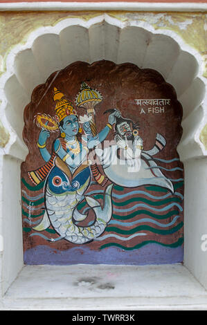 Lord Vishnu as incarnation of fish matsya avatar in Indian Hindu ...