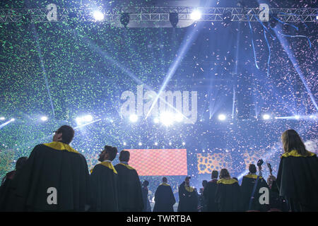 City Riga, Latvian republic. Graduation ceremony, young students ...