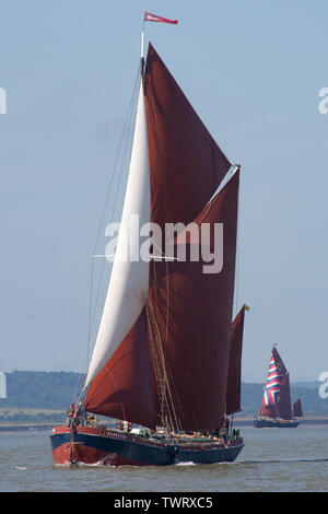 Thames Estuary, United Kingdom. 22nd June, 2019. Sailing barge Adieu ...