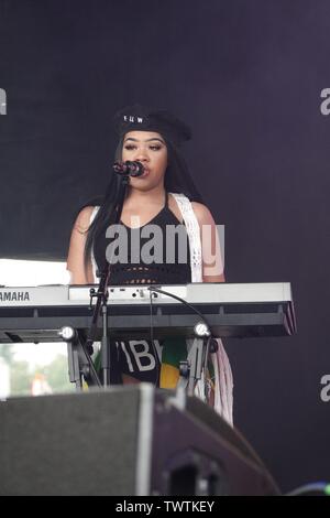 Tabitha Jade performing on stage at the 2019 Africa Oye Music Festival ...
