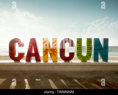 Colorful sign at the beach in Cancun, Riviera Maya, Mexico Stock Photo ...