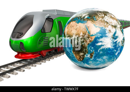 Global railway transportation concept, railroad track around Earth ...
