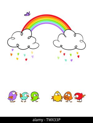 Colorful cartoon birds, hand drawn, seamless vector pattern Stock ...