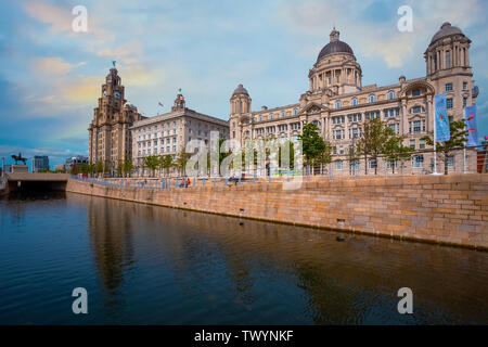 Liverpool, UK - May 17 2018: Bronze statue of the Beatles stands at the ...