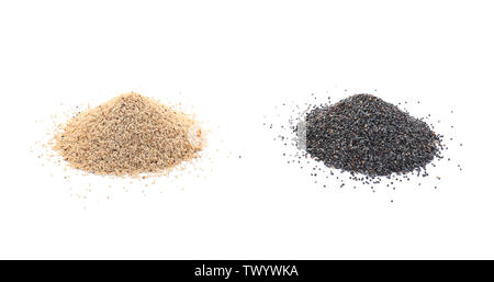 Heaps of different poppy seeds on white background Stock Photo - Alamy